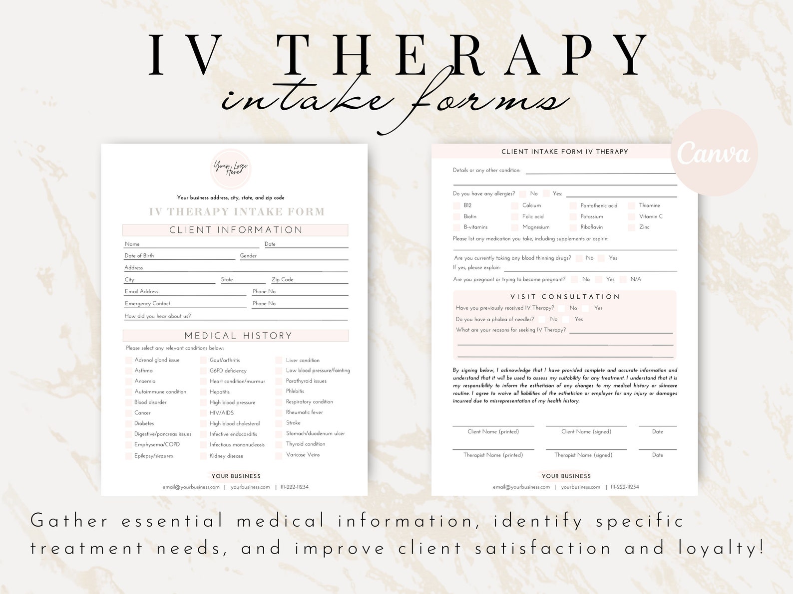 IV Therapy Consent Intake Forms Bundle, Intravenous Therapy Client ...