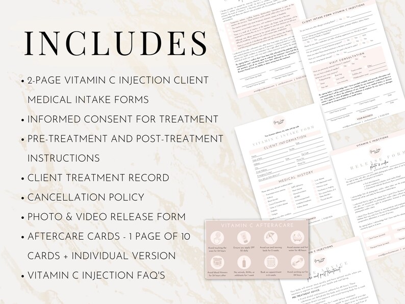 Editable Vitamin C Injection Forms, Consultation Forms, Client Intake ...