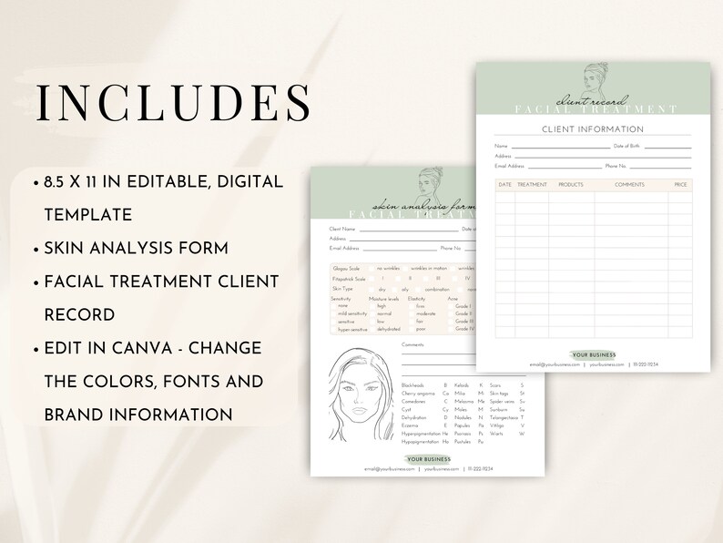 Editable Facial Skin Analysis Form, Esthetician Forms Face Mapping ...
