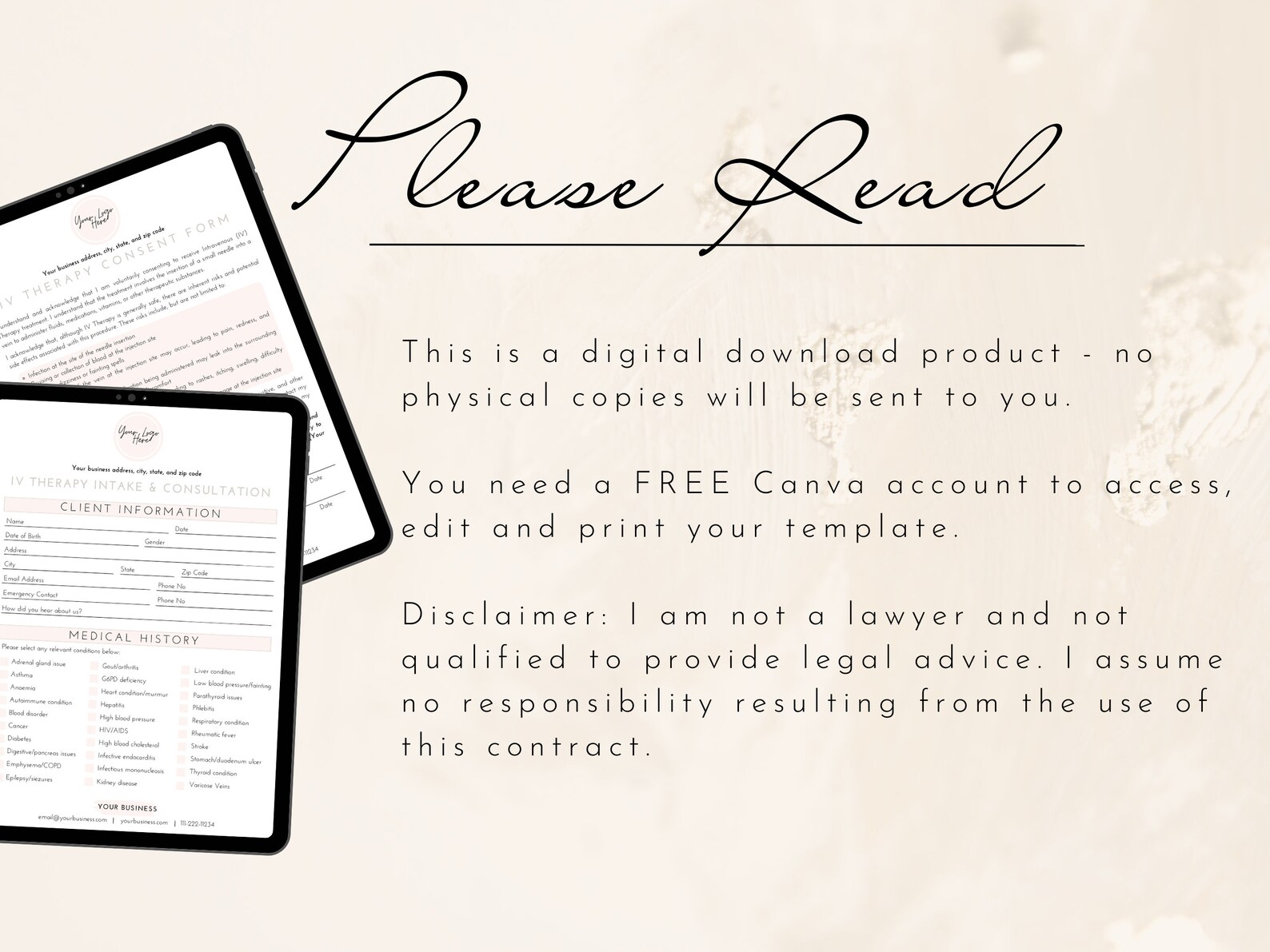 IV Therapy Consent Form, Intravenous Therapy Client Forms, Iv Infusion ...