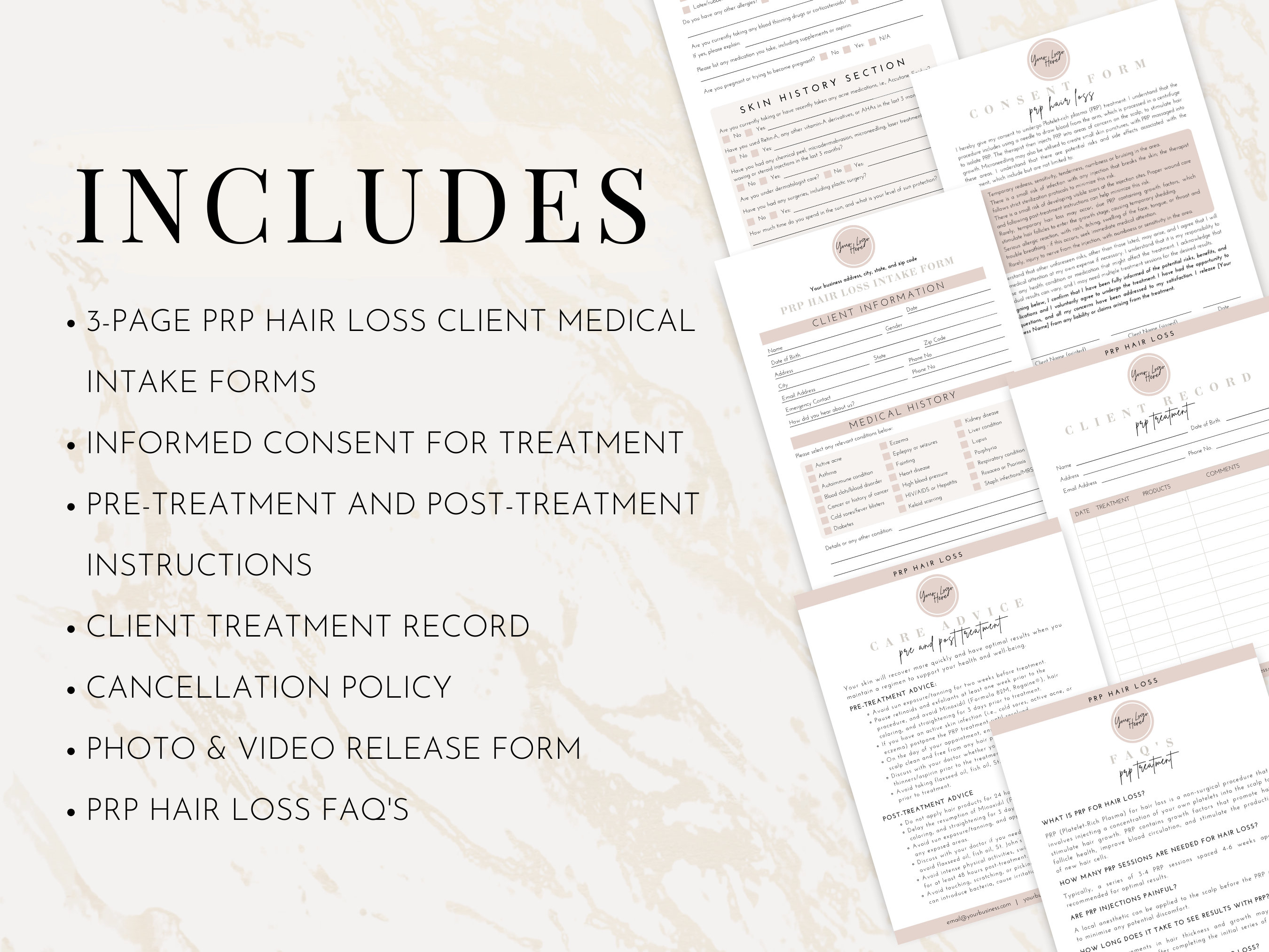 Editable PRP Injection Hair Loss Consent Intake Forms, Platelet Rich ...