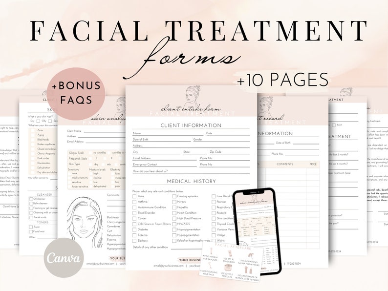 Editable Facial Treatment Forms Esthetician Templates | Printable ...