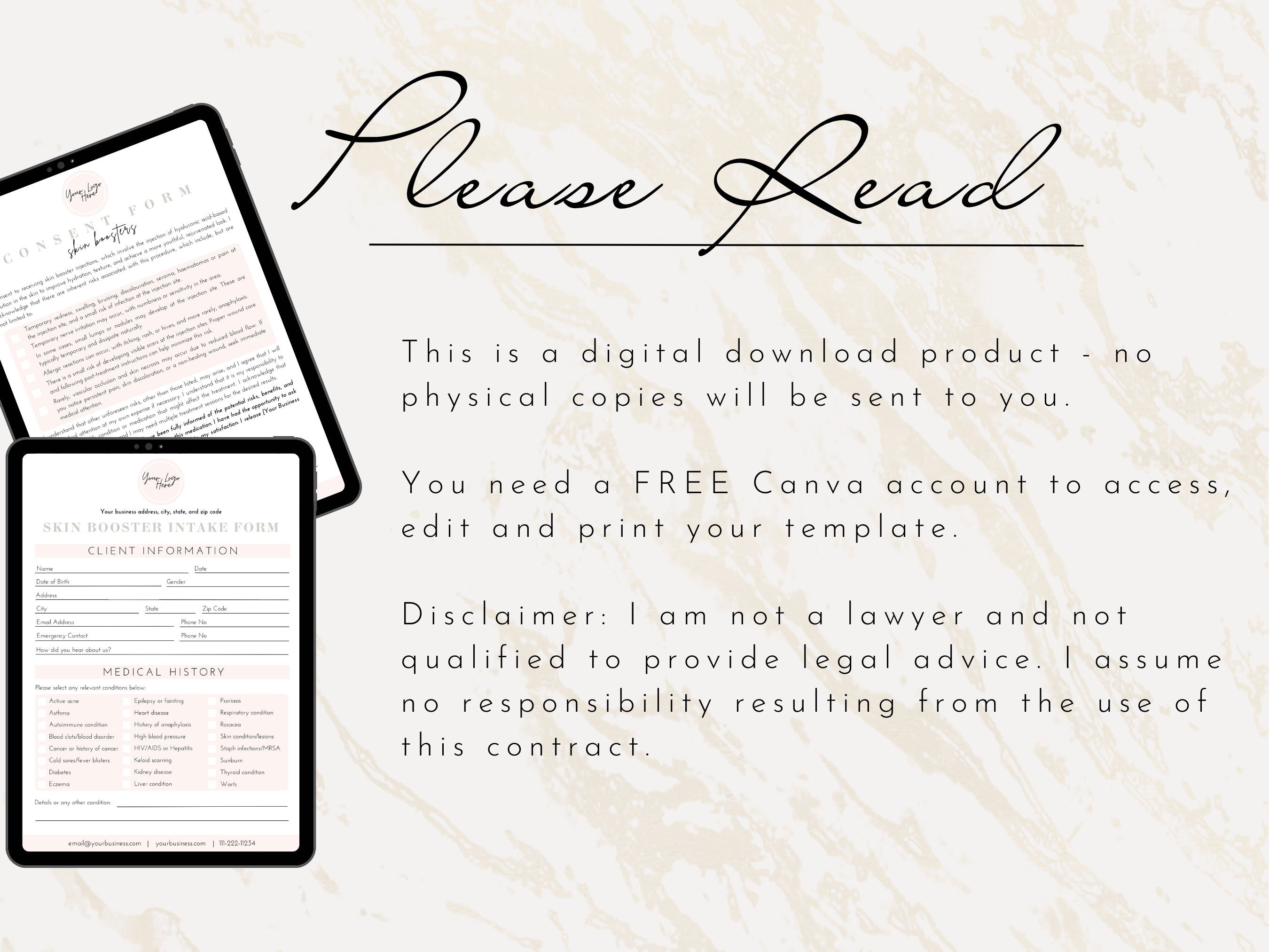 Skin Booster Consent Form Intake Bundle, Editable Facial Fillers ...