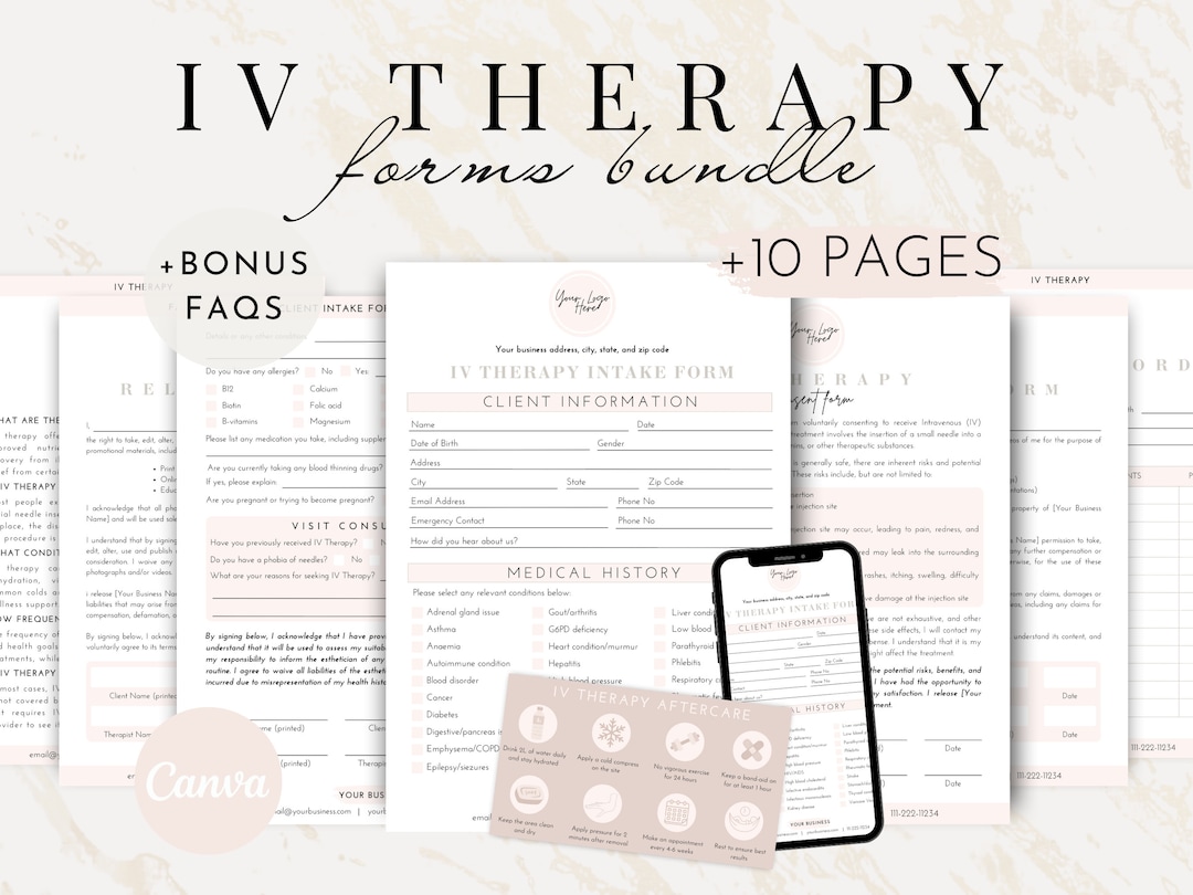 IV Therapy Consent Intake Forms Bundle, Intravenous Therapy Client ...