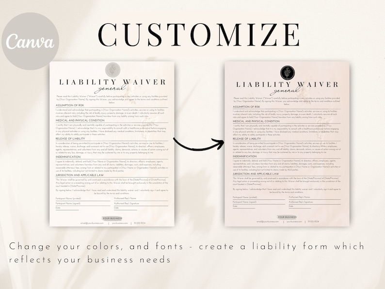 General Liability Waiver Template, Liability Form Agreement, Liability ...