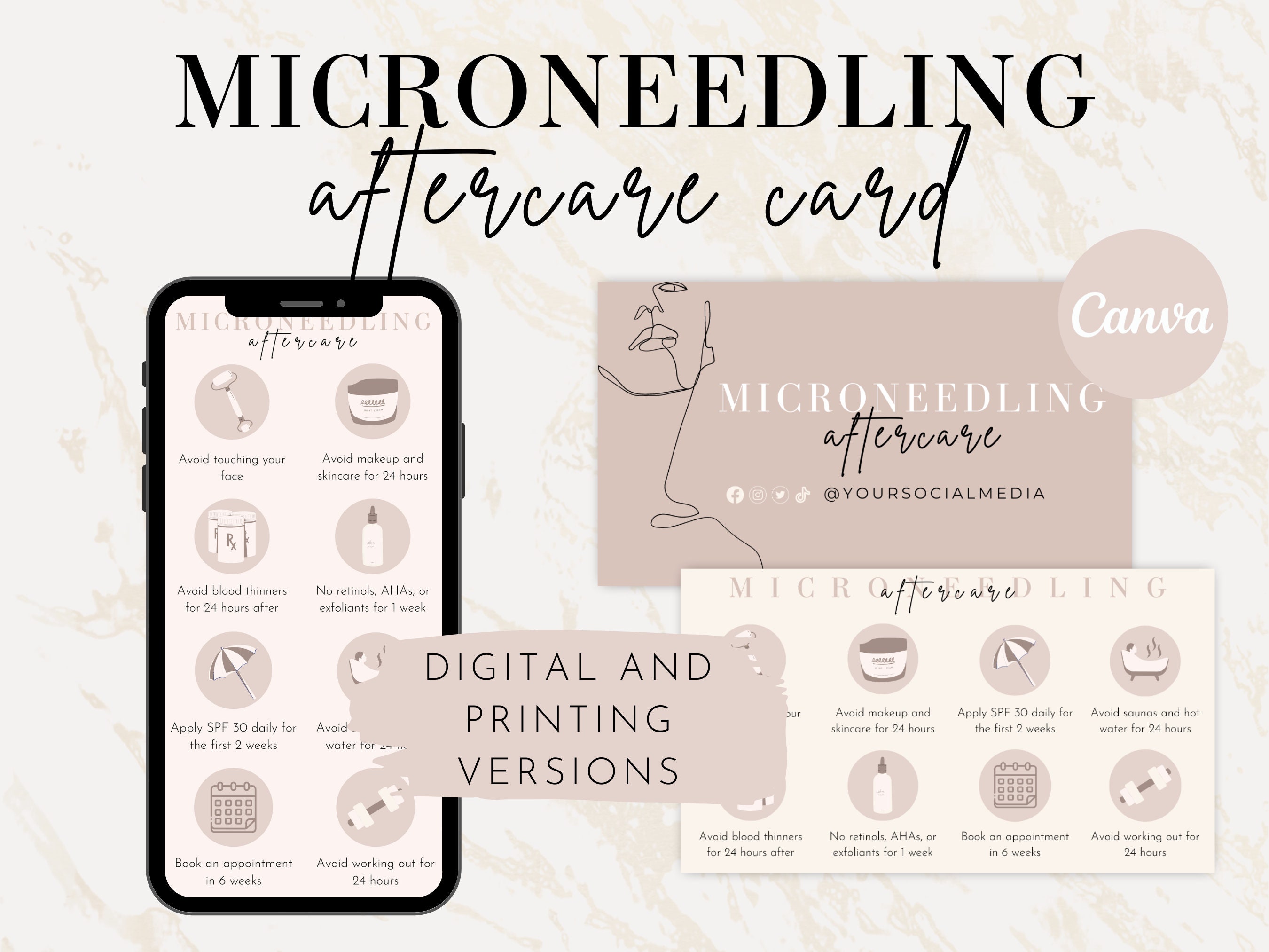 Printable Microneedling Aftercare Card Template, Digital Textable Post ...