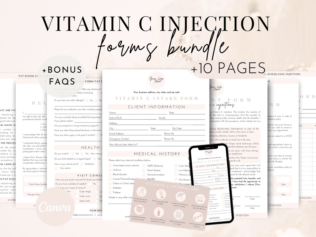 Editable Vitamin C Injection Forms, Consultation Forms, Client Intake ...