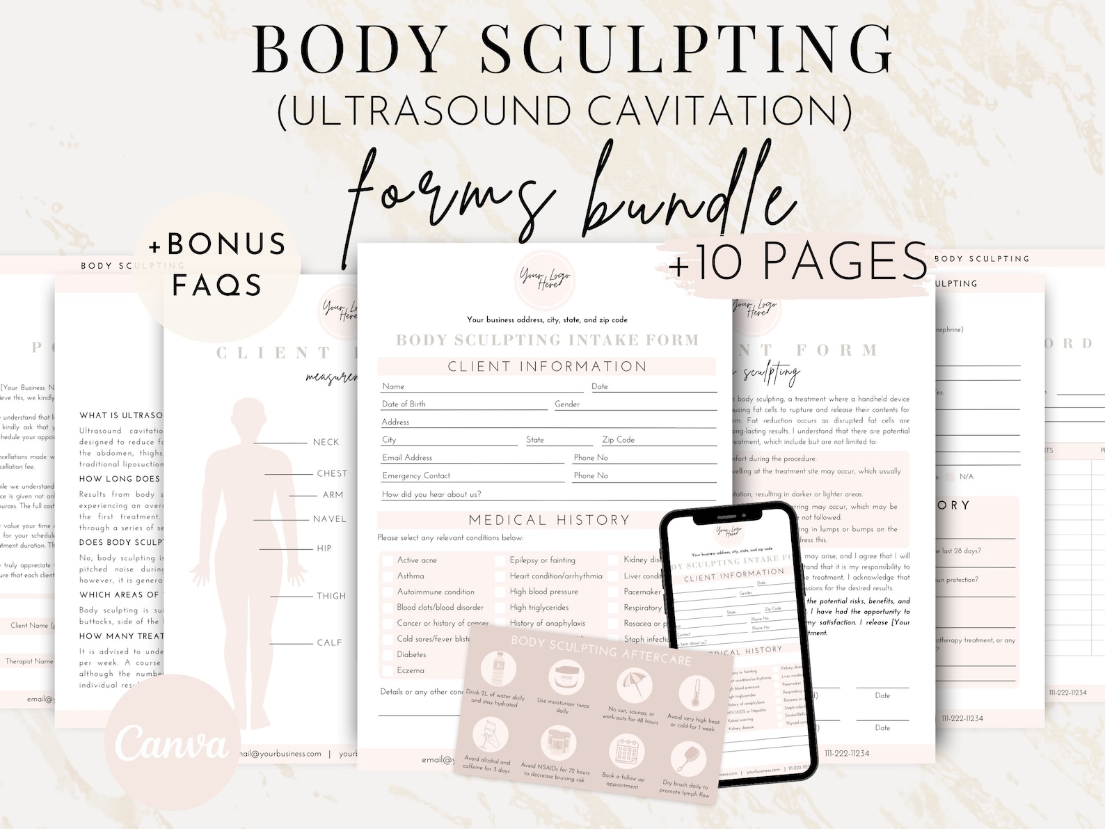Editable Body Sculpting Ultrasound Cavitation Consent Intake Forms ...