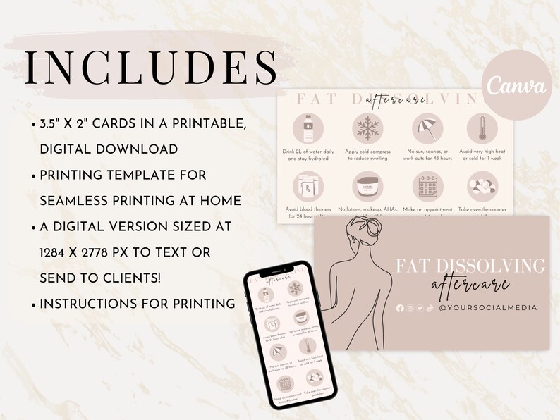 Fat Dissolving Injection Aftercare Cards, Digital Textable Fat ...