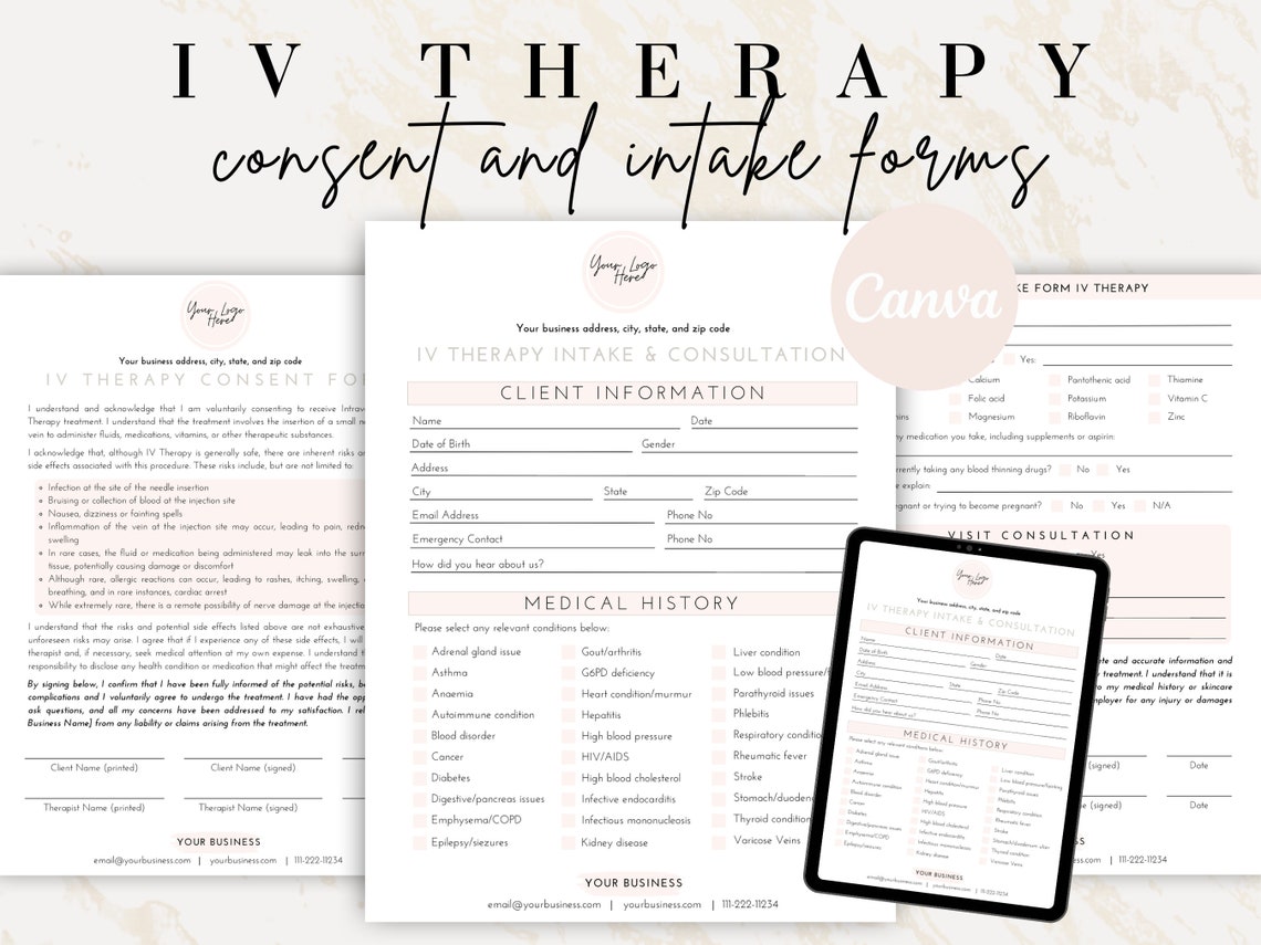 IV Therapy Consent Form, Intravenous Therapy Client Forms, Iv Infusion ...