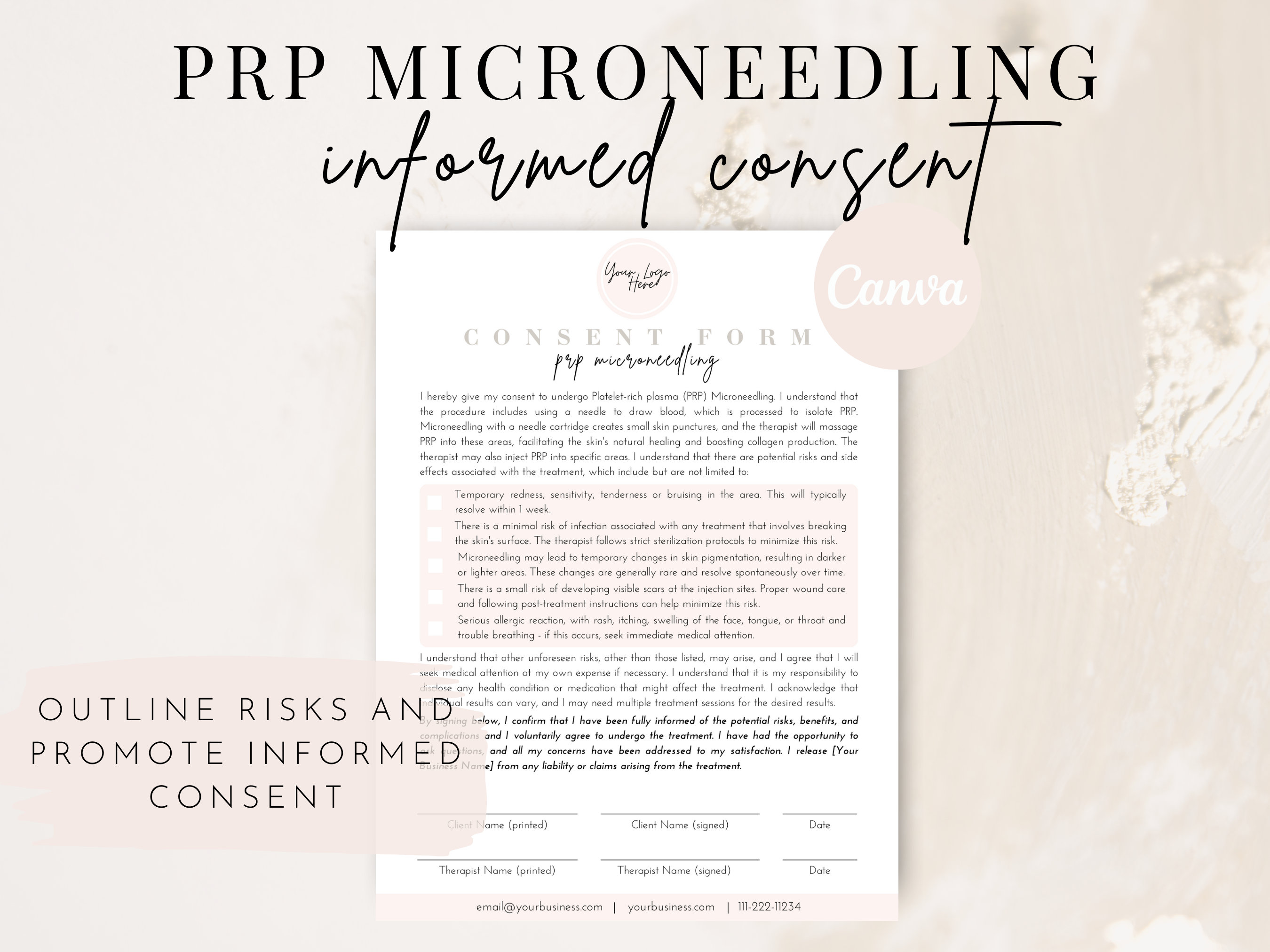 Editable PRP Microneedling Consent Consultation Forms Bundle, Platelet ...