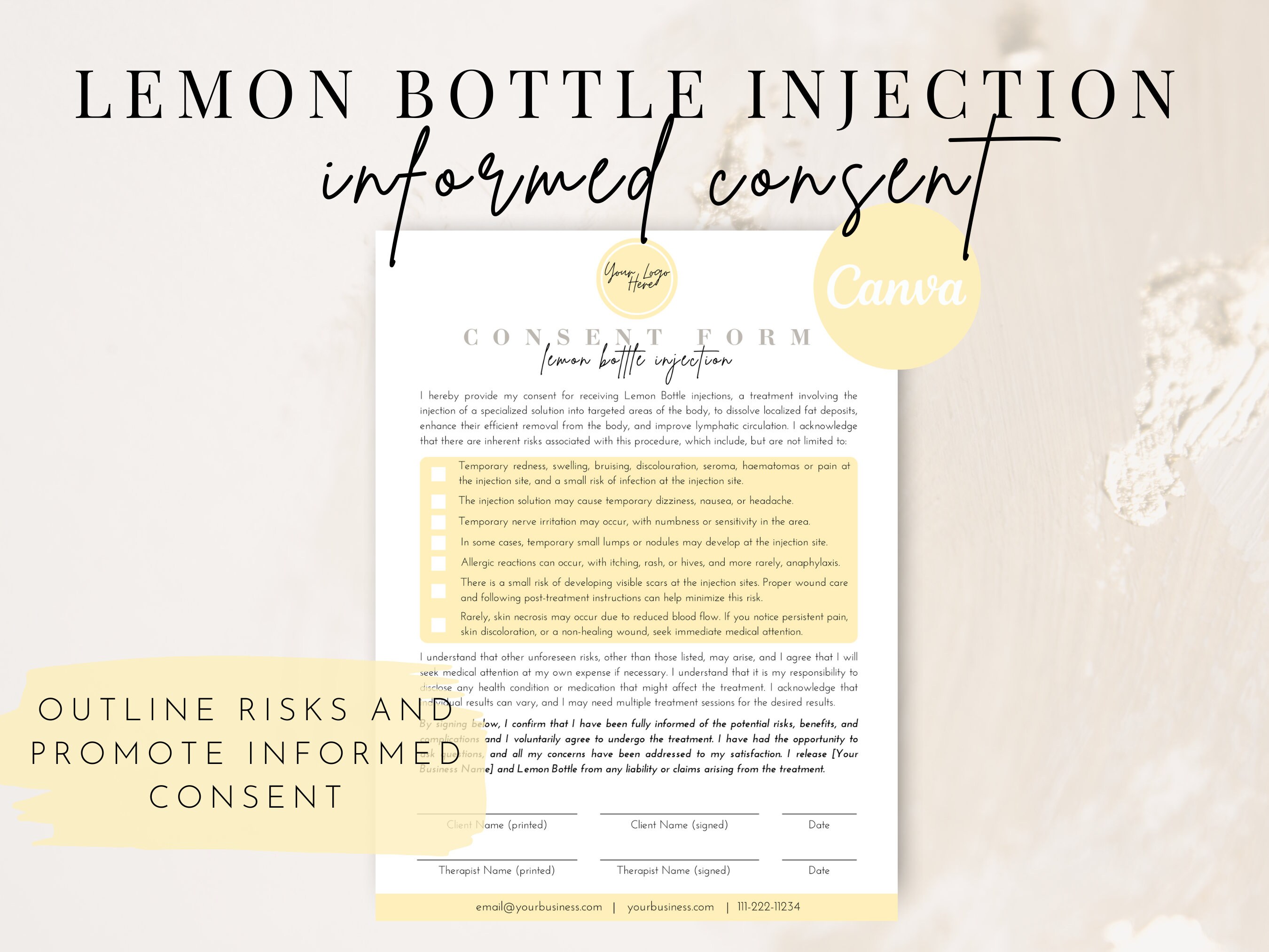 Lemon Bottle Fat Dissolving Consent Treatment Forms, Editable Client ...