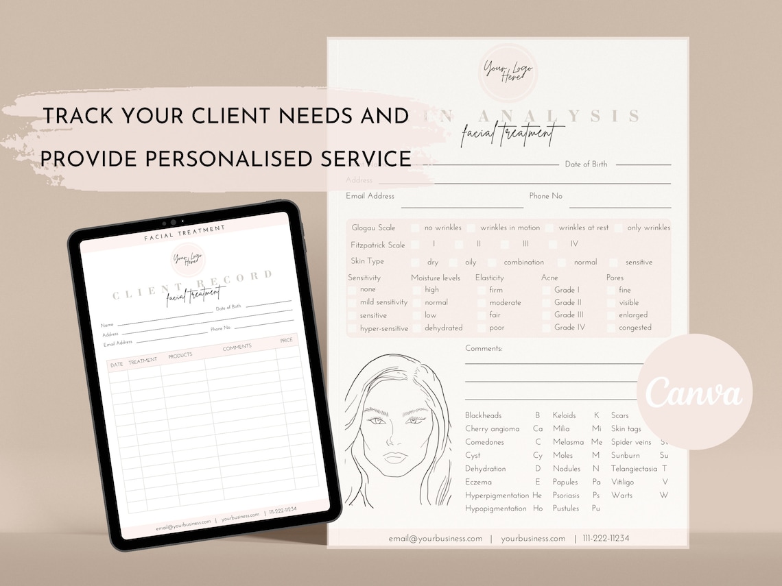 Editable Facial Skin Analysis Form, Esthetician Forms Face Mapping ...