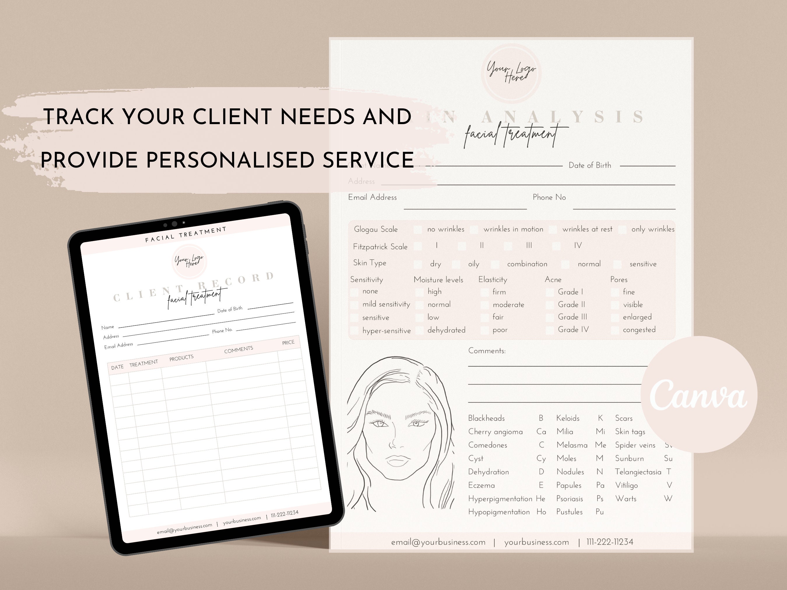 Editable Facial Skin Analysis Form, Esthetician Forms Face Mapping ...
