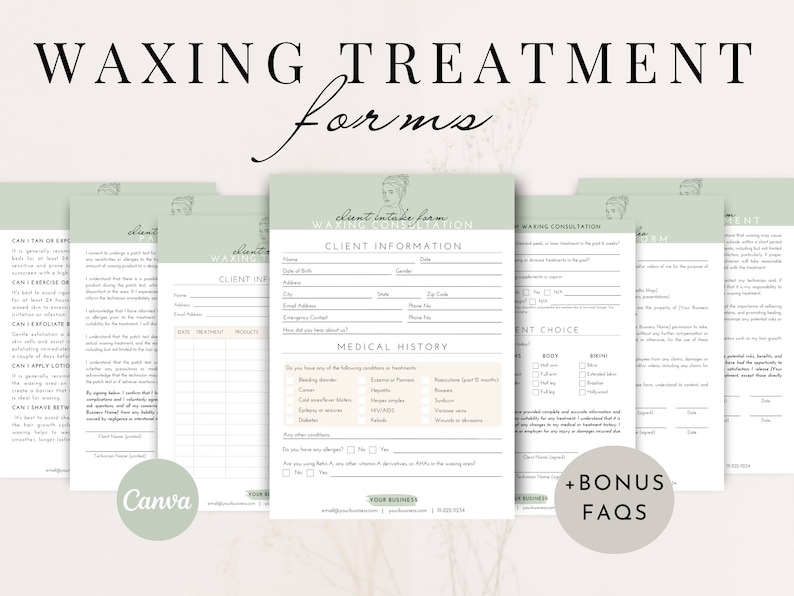 Editable Waxing Treatment Forms Printable Waxing Consent - Etsy