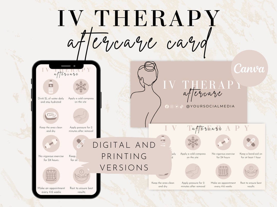 IV Hydration Printable Aftercare Card, Digital Textable IV Therapy Post ...