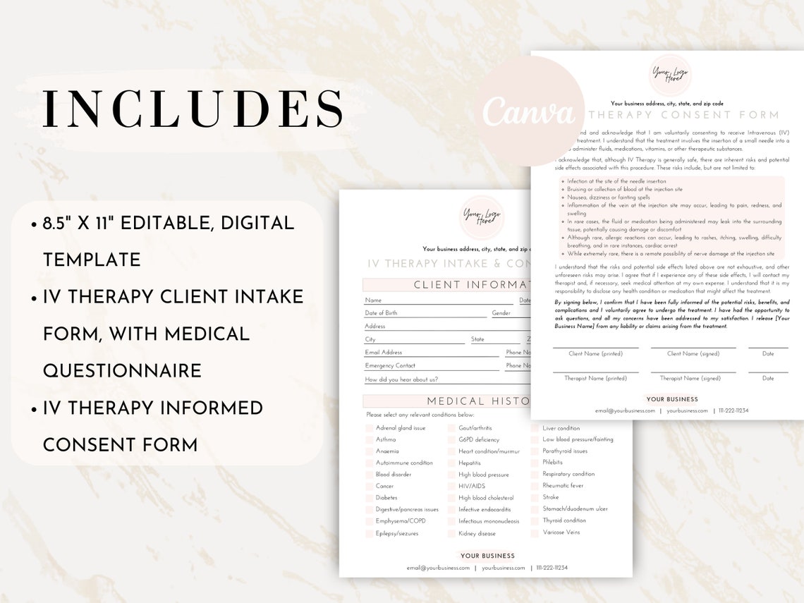 IV Therapy Consent Form, Intravenous Therapy Client Forms, Iv Infusion ...