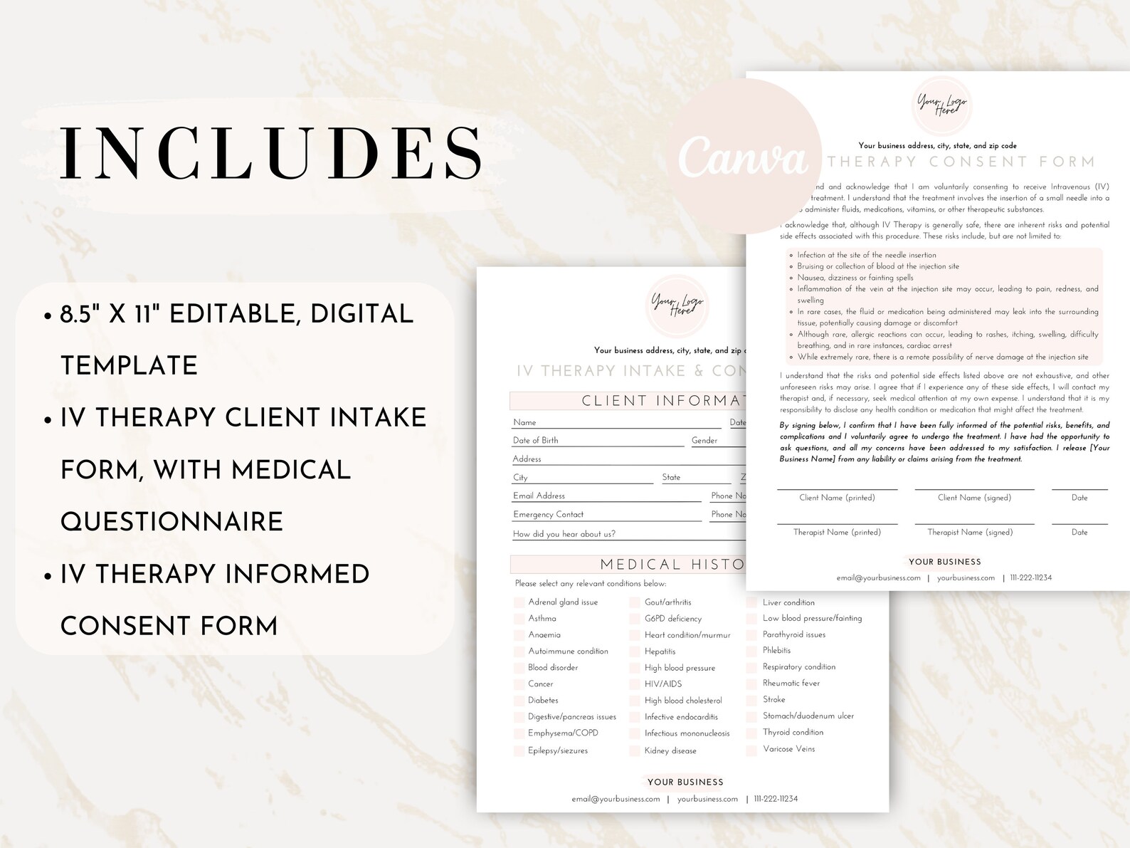 IV Therapy Consent Form, Intravenous Therapy Client Forms, Iv Infusion ...