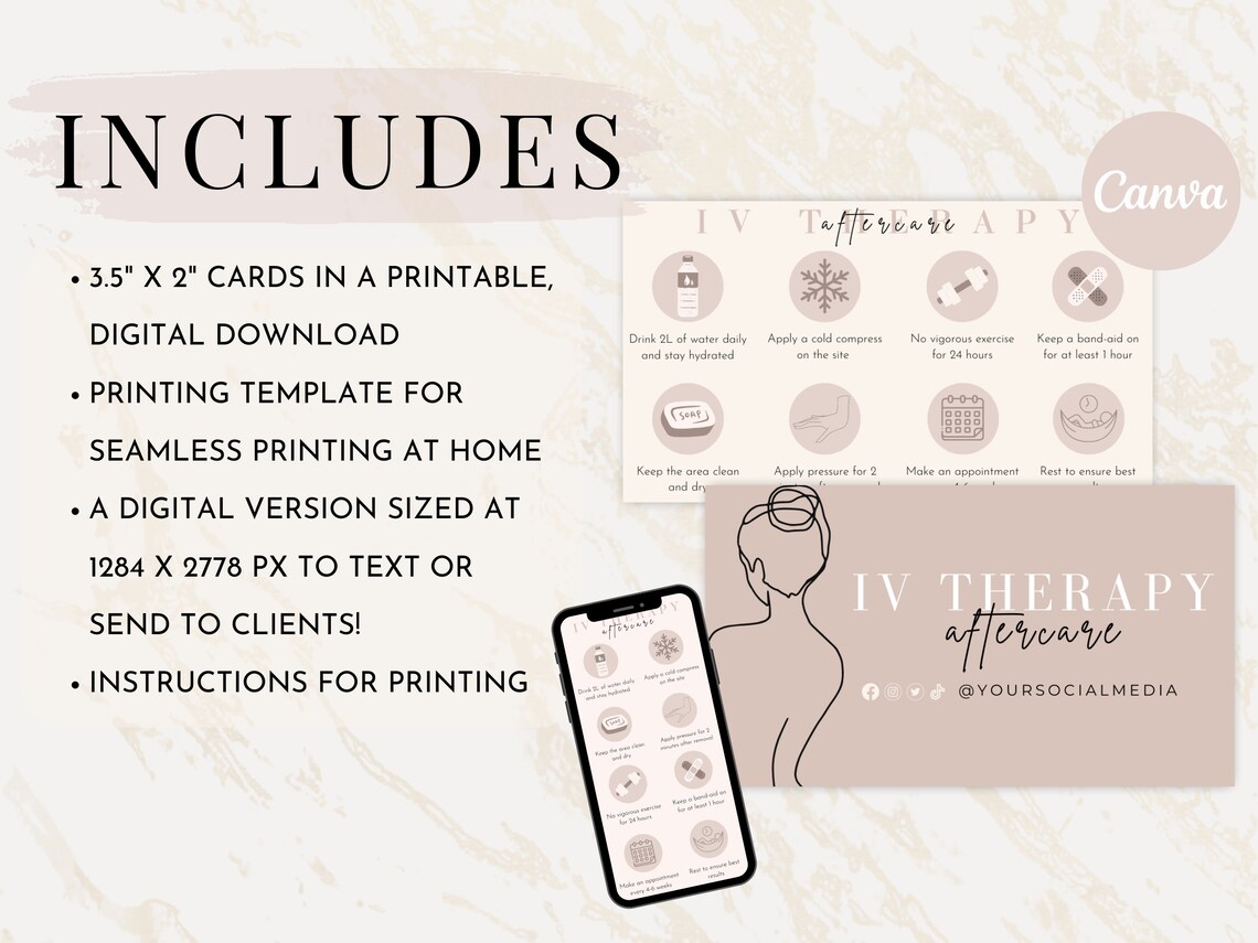 IV Hydration Printable Aftercare Card, Digital Textable IV Therapy Post ...
