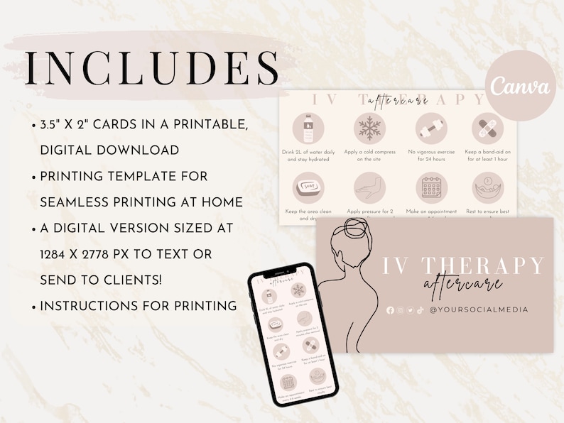 IV Hydration Printable Aftercare Card, Digital Textable IV Therapy Post ...