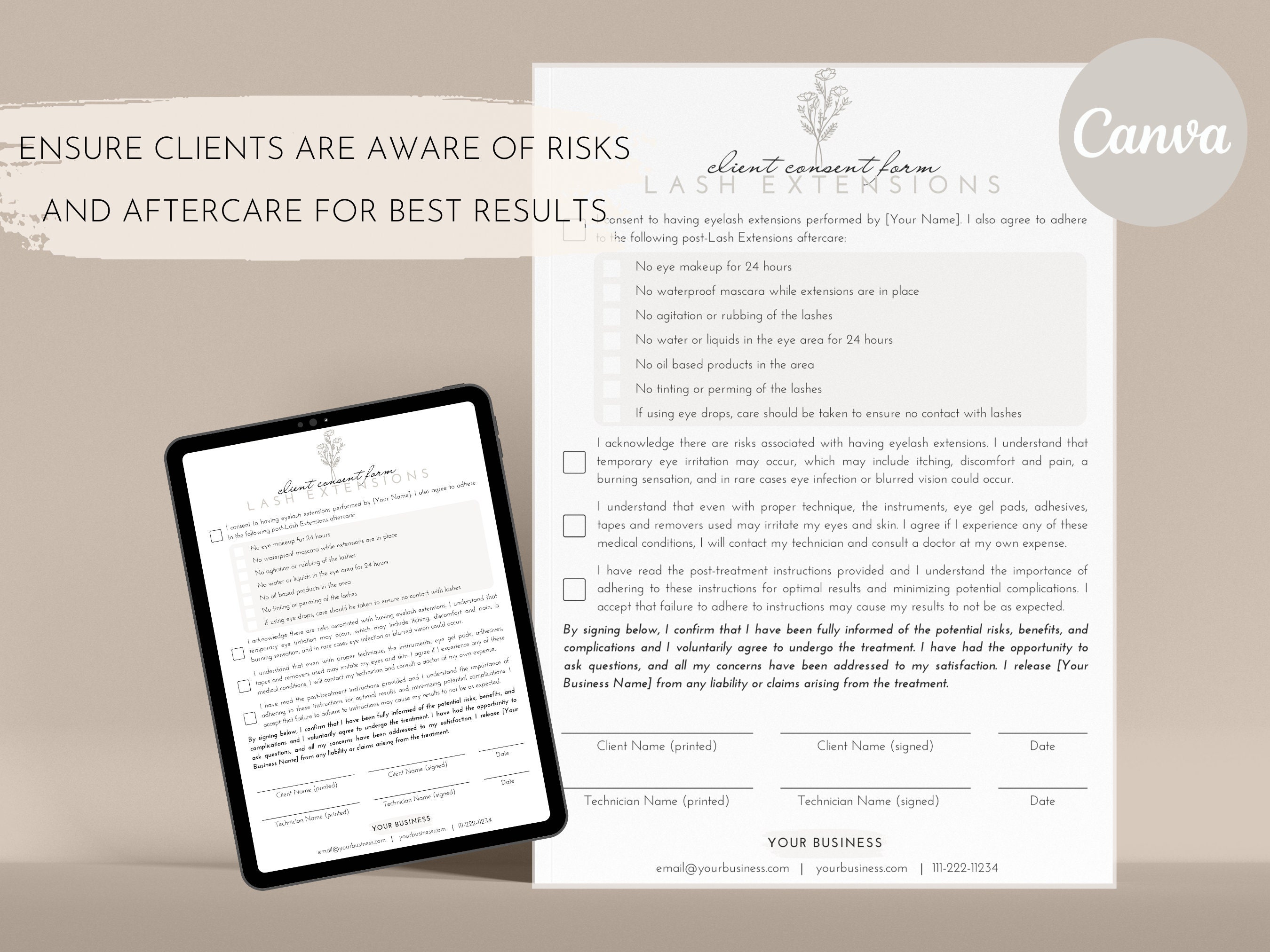 Editable Lash Consent Form, Lash Extension Consent Form, Lash Tech ...