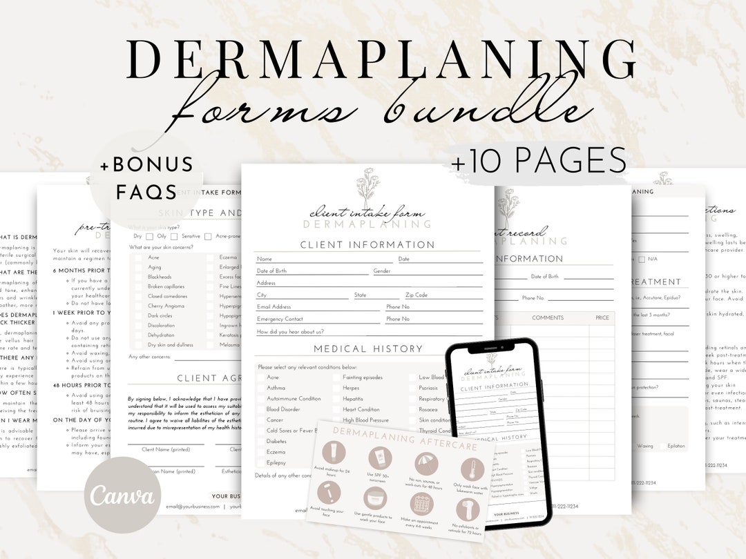 Dermaplaning Forms Bundle, Editable Esthetician Templates, Dermaplaning ...