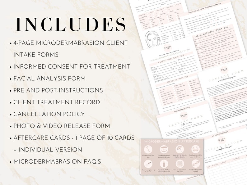Editable Microdermabrasion Consent Intake Form Bundle, Printable Facial Microdermabrasion ...