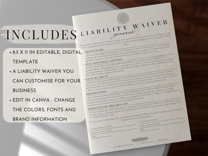 General Liability Waiver Template, Liability Form Agreement, Liability ...