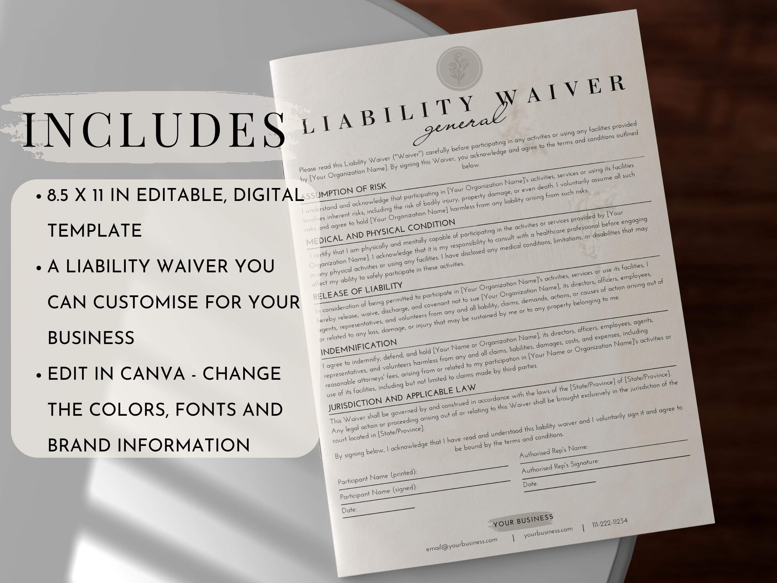 General Liability Waiver Template, Liability Form Agreement, Liability ...