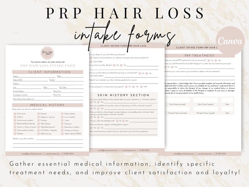 Editable PRP Injection Hair Loss Consent Intake Forms, Platelet Rich ...
