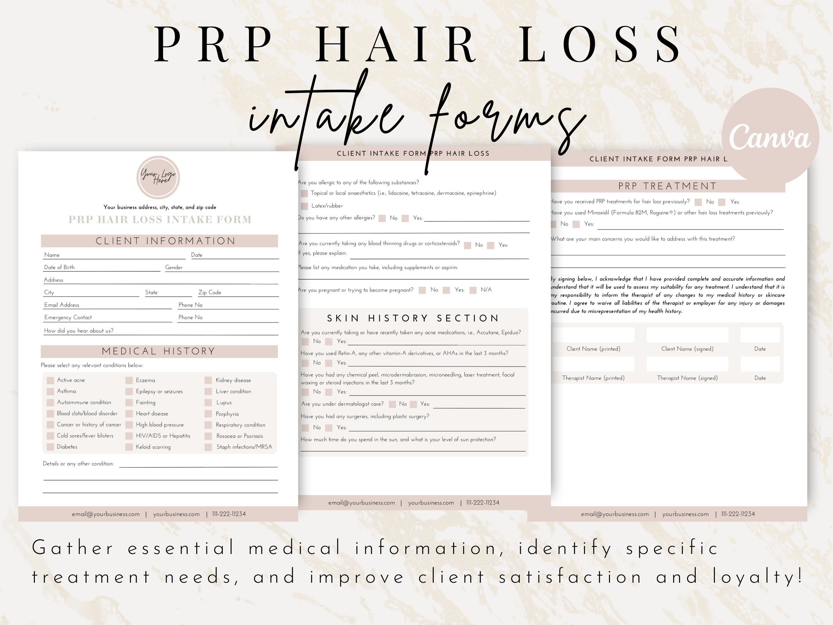 Editable PRP Injection Hair Loss Consent Intake Forms, Platelet Rich ...