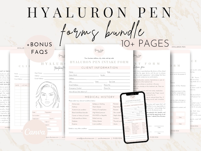 Hyaluron Pen Consent Intake Form Bundle, Editable Needle Free Filler ...
