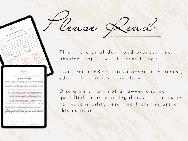 Editable PRP Microneedling Consent Consultation Forms Bundle, Platelet ...