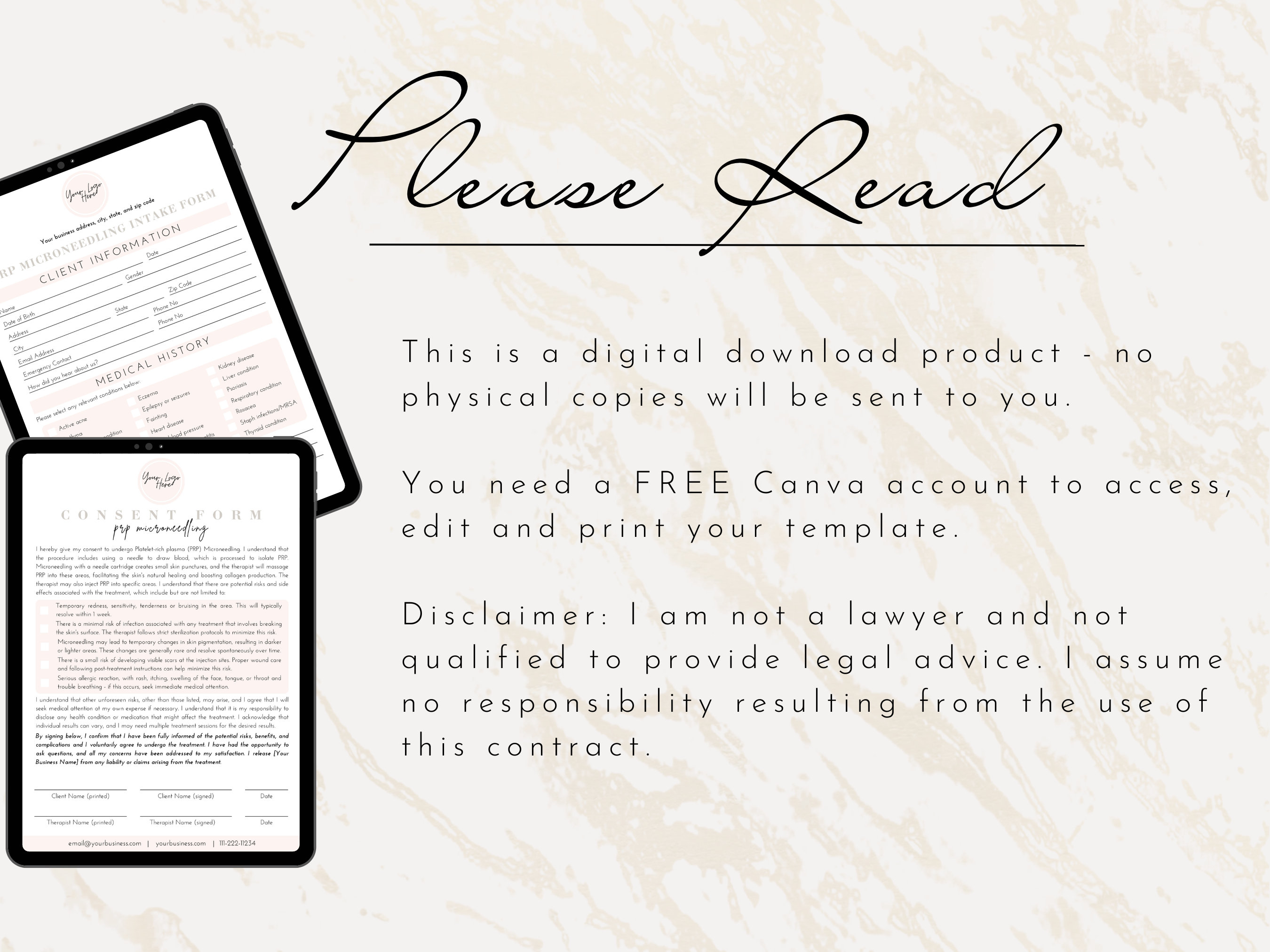 Editable PRP Microneedling Consent Consultation Forms Bundle, Platelet ...