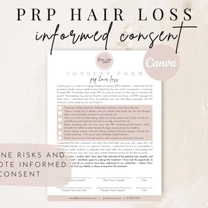 Editable PRP Injection Hair Loss Consent Intake Forms, Platelet Rich ...