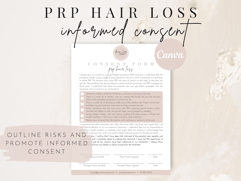 Editable PRP Injection Hair Loss Consent Intake Forms, Platelet Rich ...