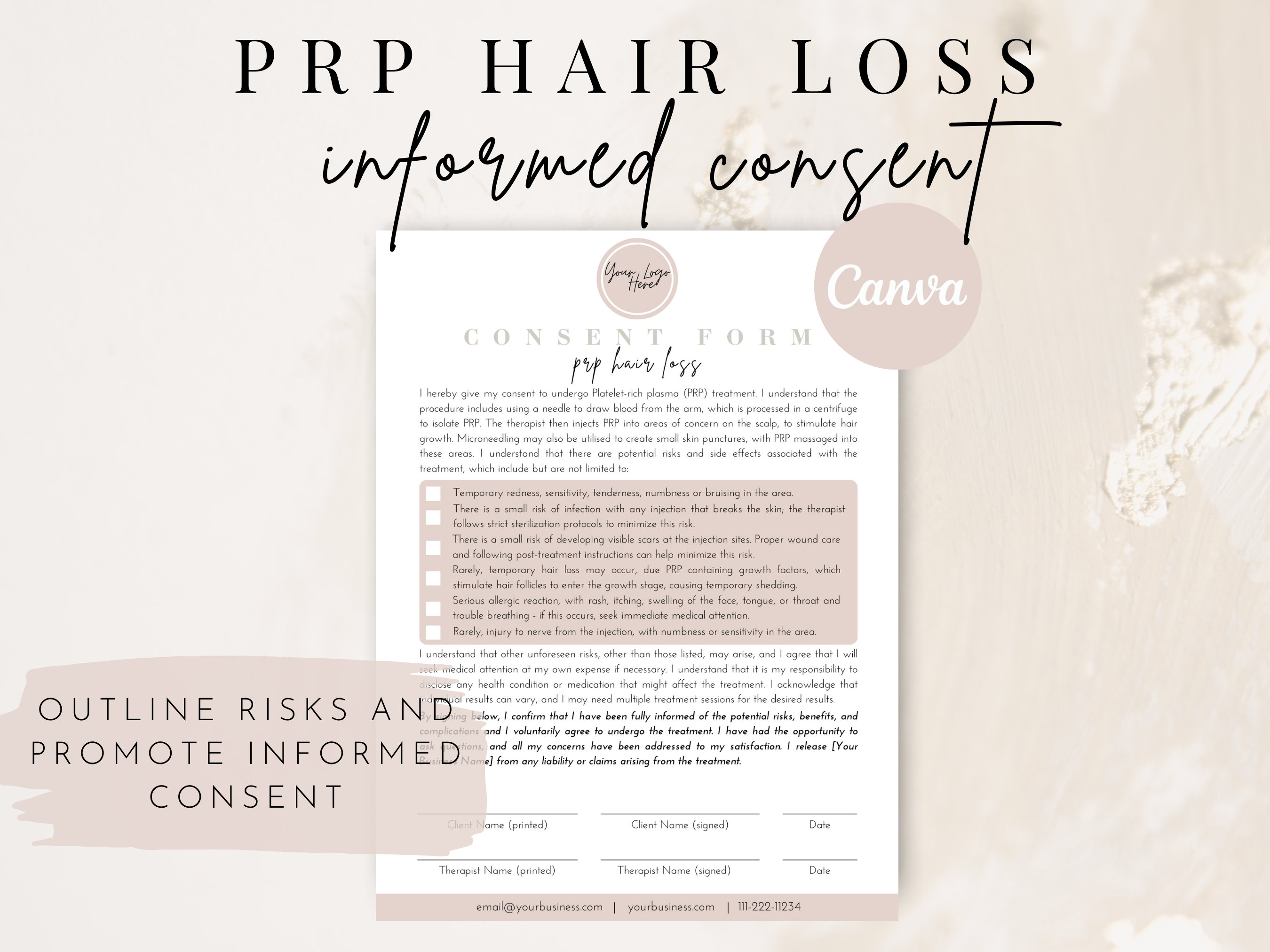 Editable PRP Injection Hair Loss Consent Intake Forms, Platelet Rich ...