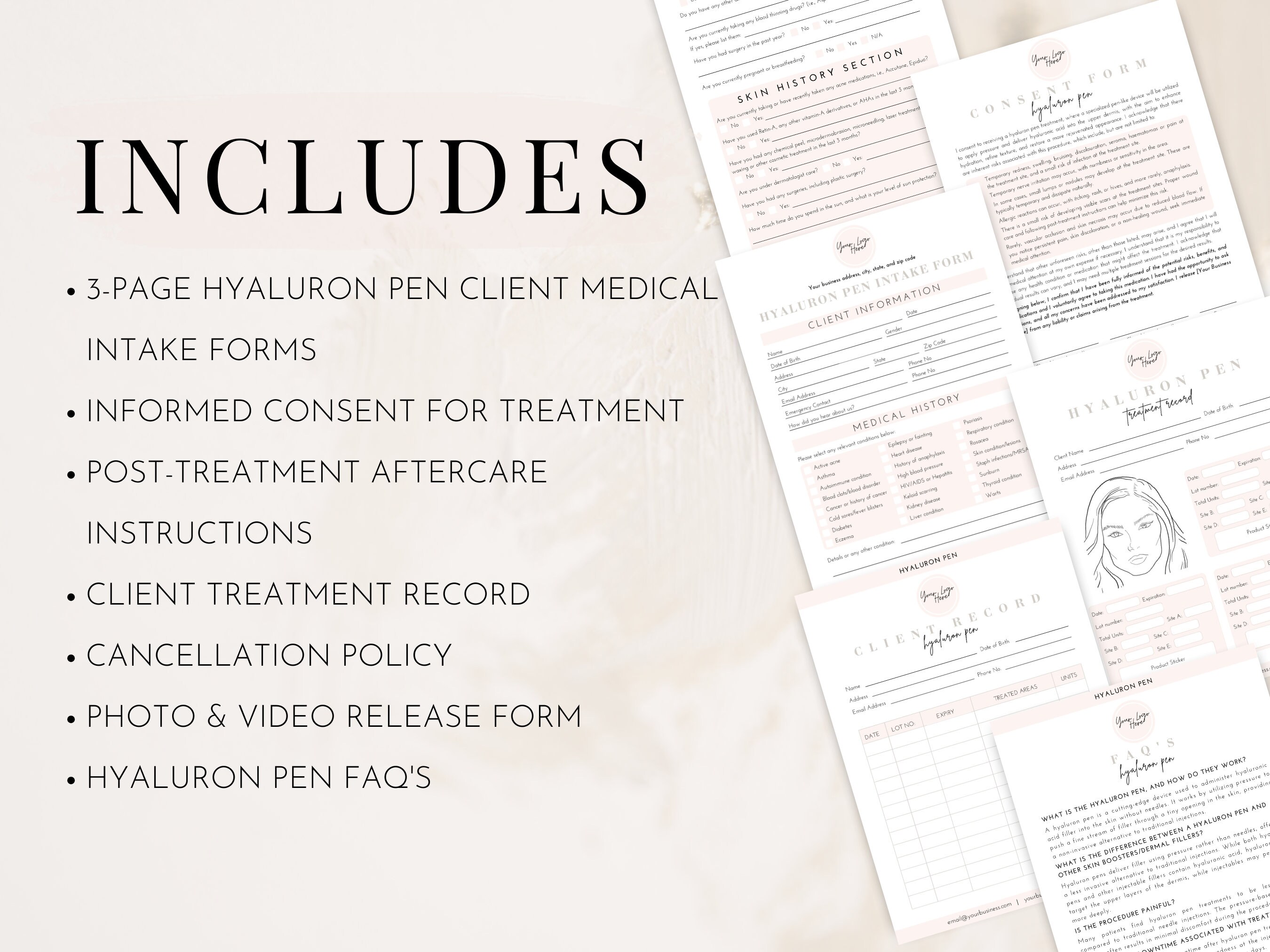 Hyaluron Pen Consent Intake Form Bundle, Editable Needle Free Filler ...