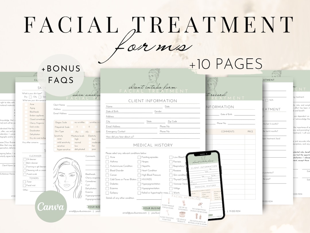 Facial Treatment Forms | Editable Esthetician Templates | Printable ...