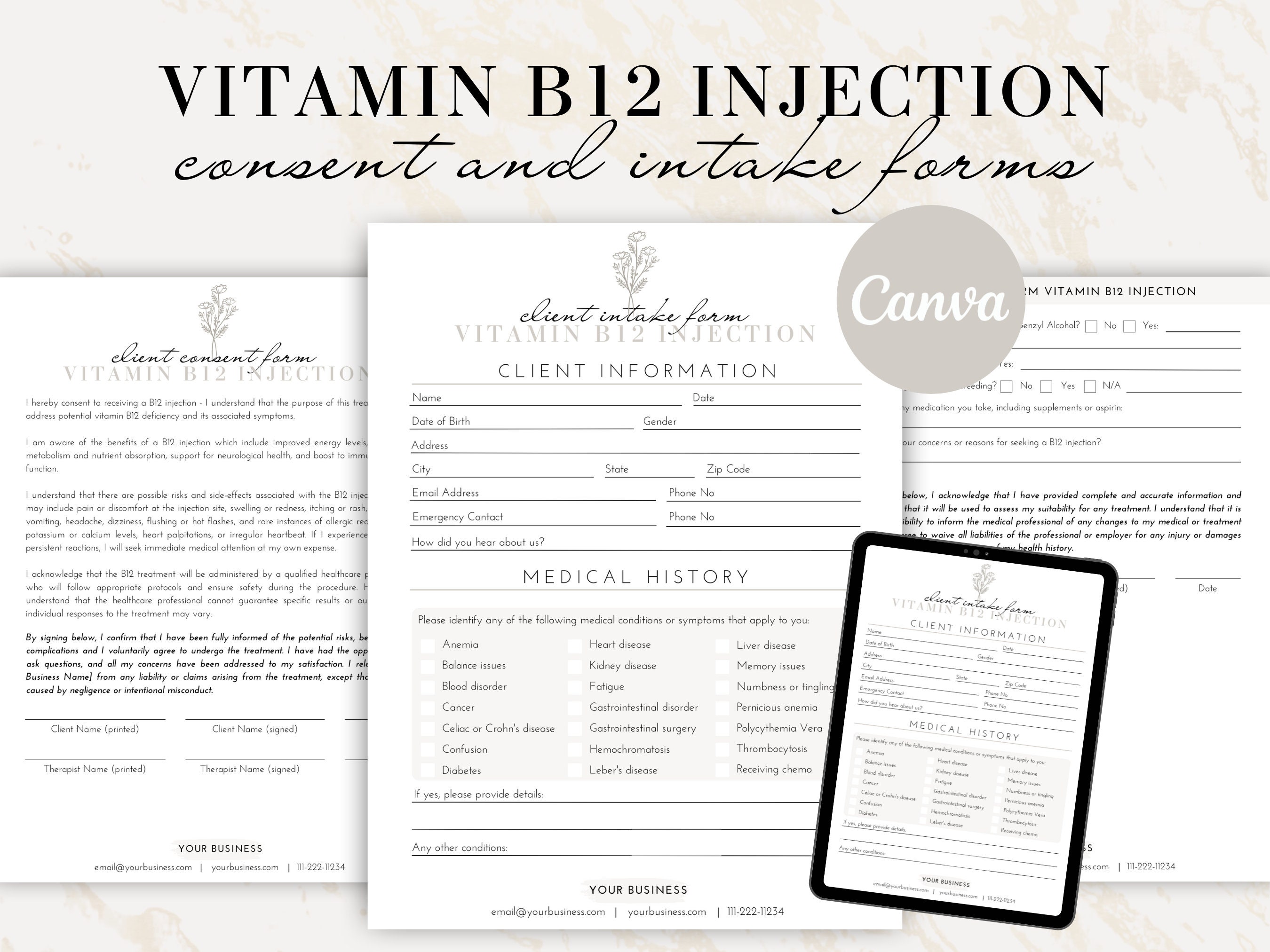 B12 Shot Consent Forms, Vitamin B12 Injection Forms, Client Intake Form ...