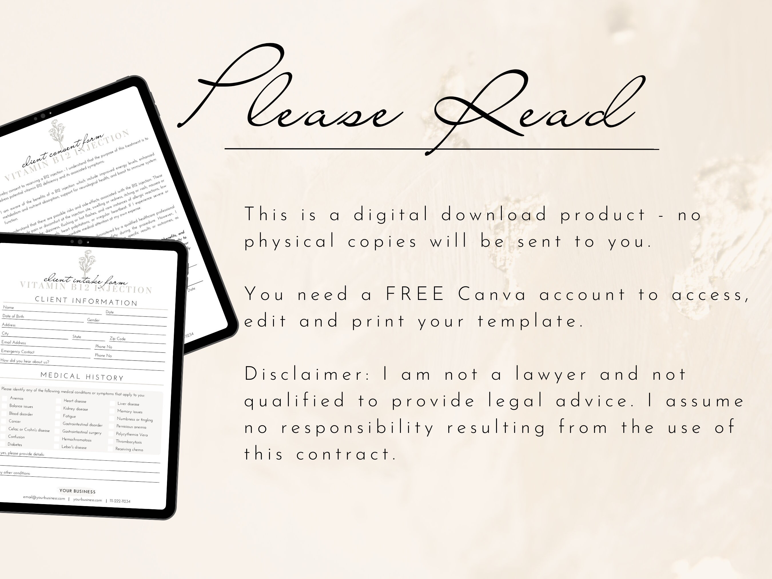 B12 Shot Consent Forms Vitamin B12 Injection Forms Client - Etsy