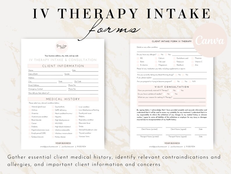 IV Therapy Consent Form, Intravenous Therapy Client Forms, Iv Infusion ...