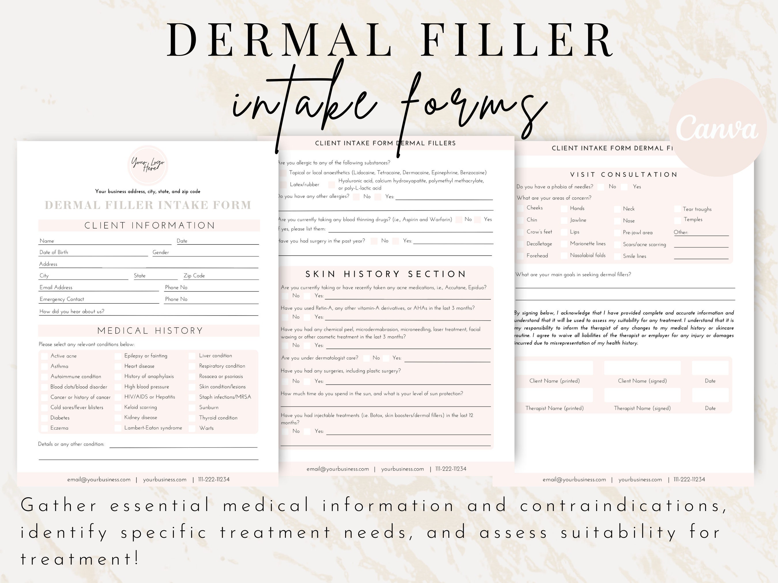 Editable Dermal Filler Consent Intake Form, Dermal Filler Pre Aftercare ...