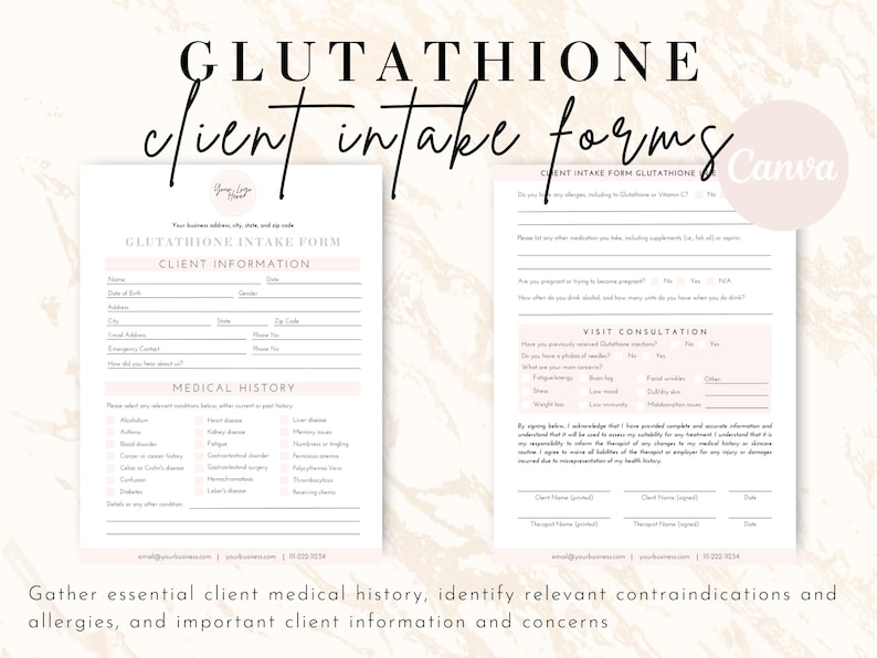 Glutathione Injection IV Drip Consent Intake Form, Glutathione Shot IV ...