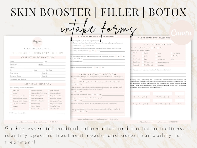 Editable Botox and Dermal Filler Consent Intake Bundle, Injectable Skin ...