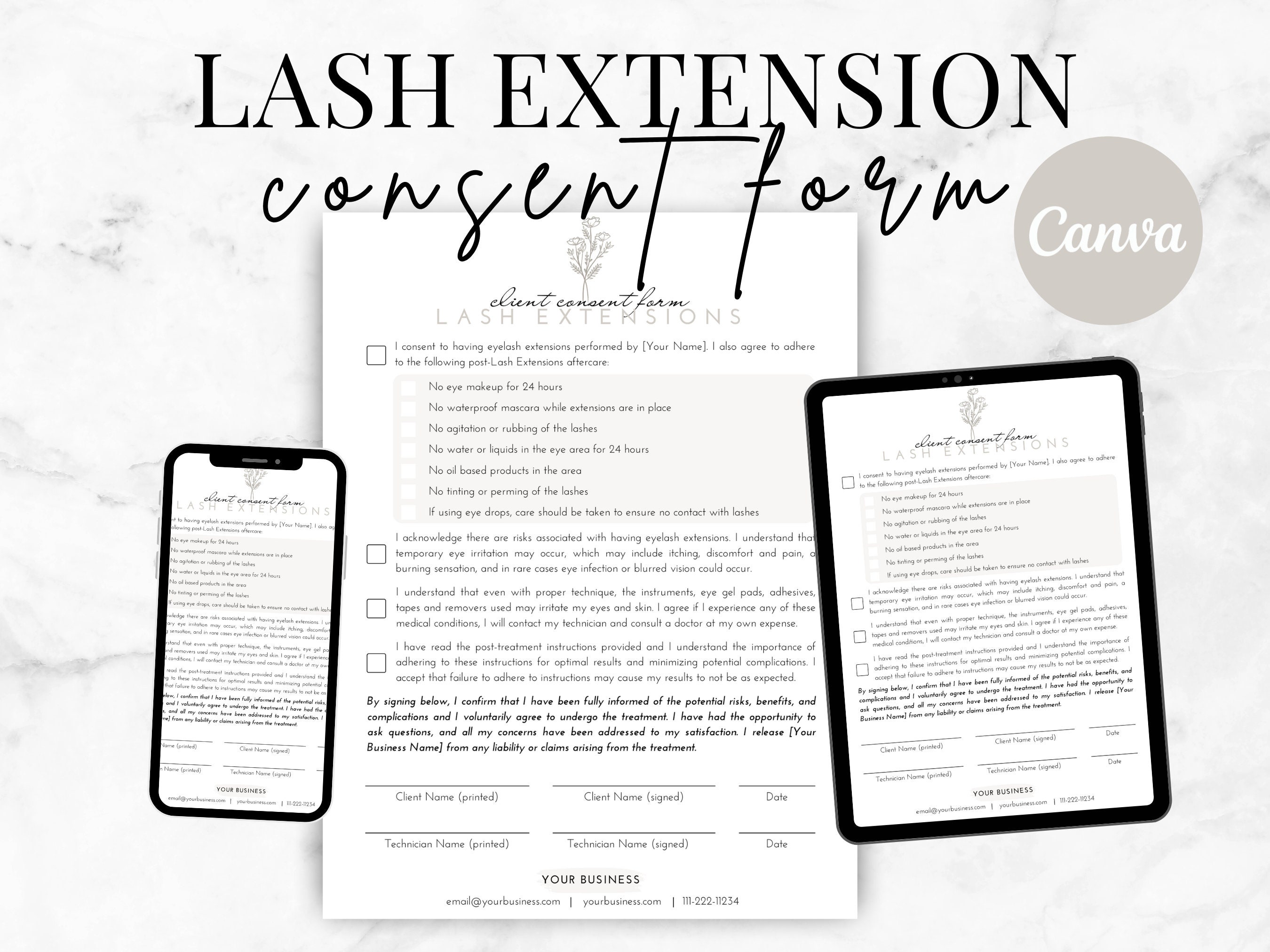 Editable Lash Consent Form, Lash Extension Consent Form, Lash Tech ...