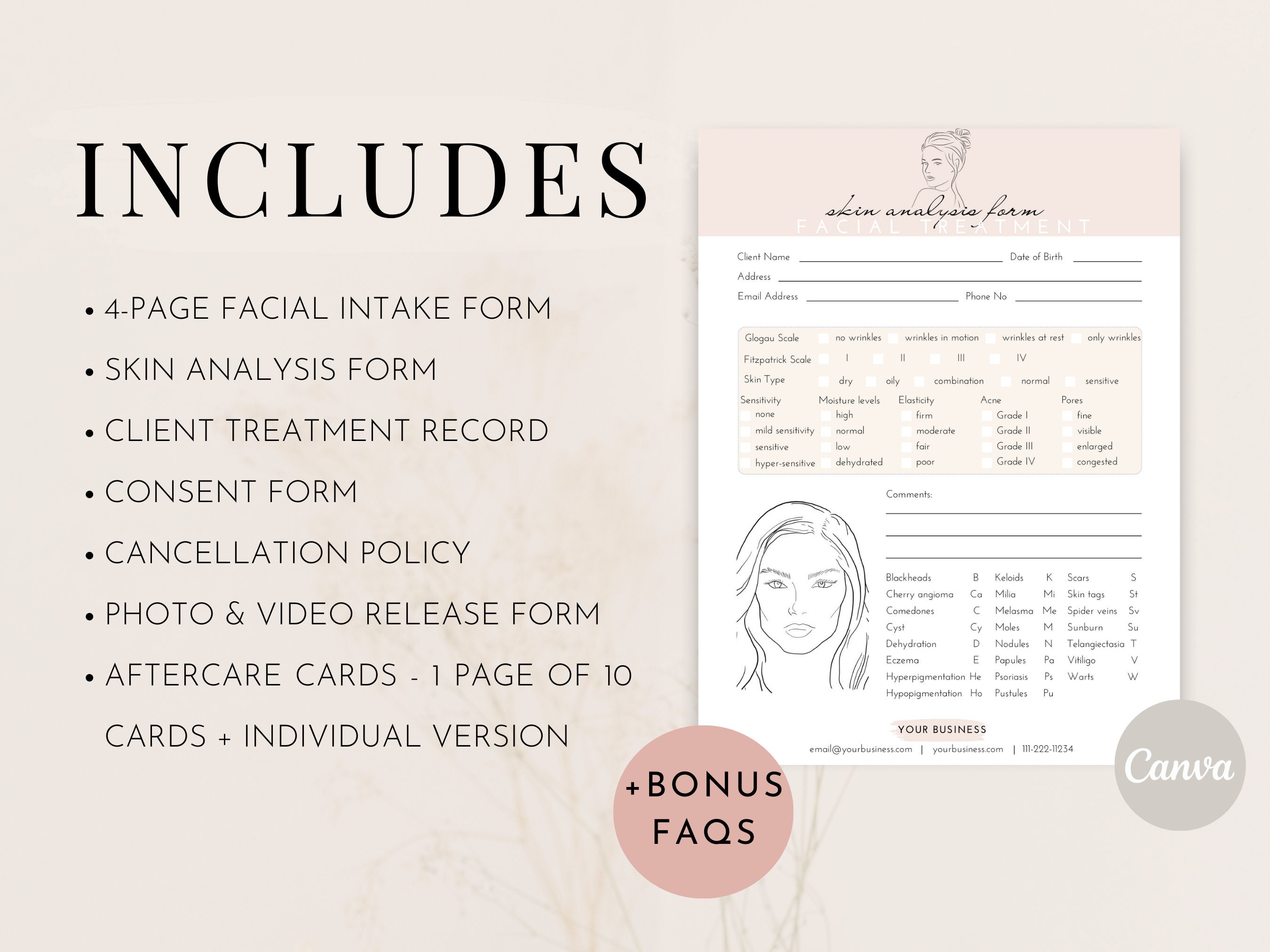 Editable Facial Treatment Forms Esthetician Templates | Printable ...