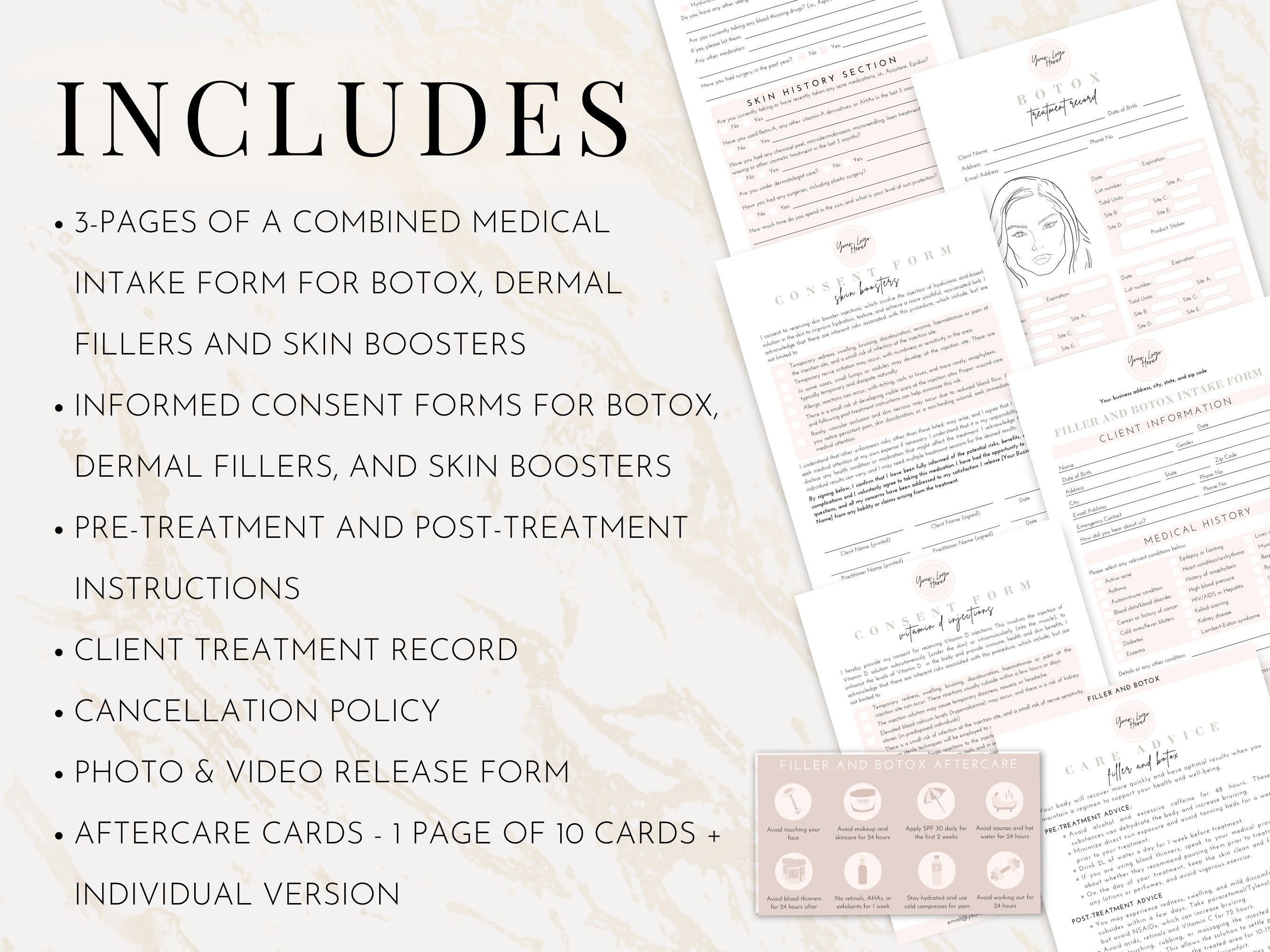 Editable Botox and Dermal Filler Consent Intake Bundle, Injectable Skin ...