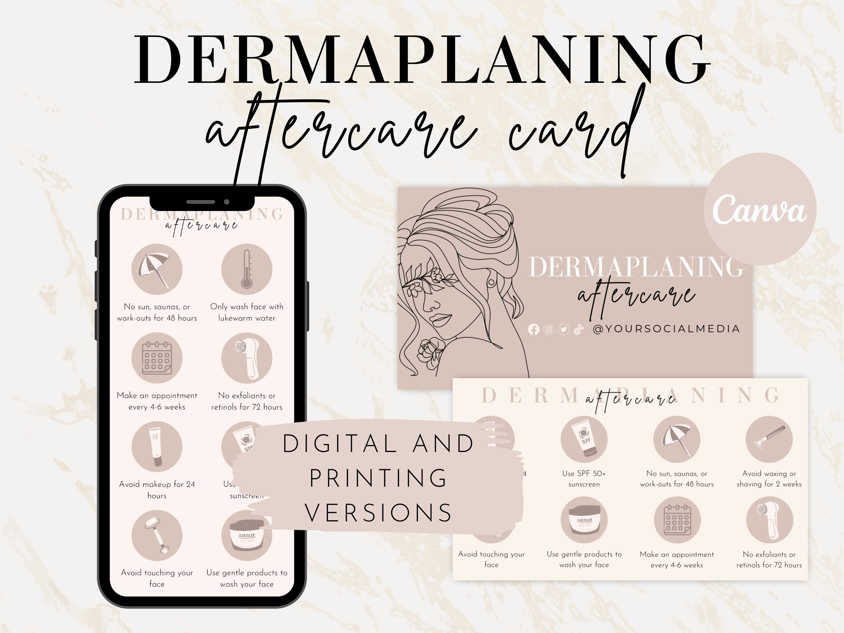 Dermaplaning Aftercare Card Template, Digital Textable Care Card ...