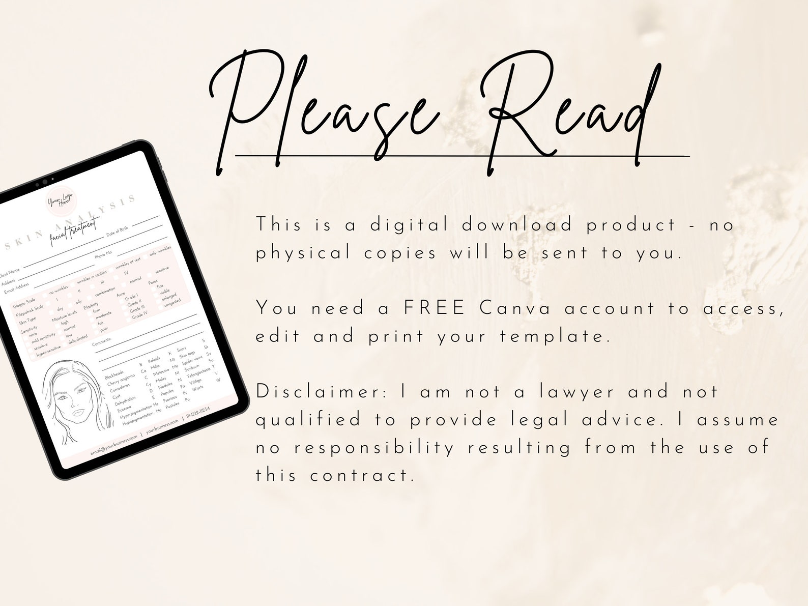 Editable Facial Skin Analysis Form, Esthetician Forms Face Mapping ...